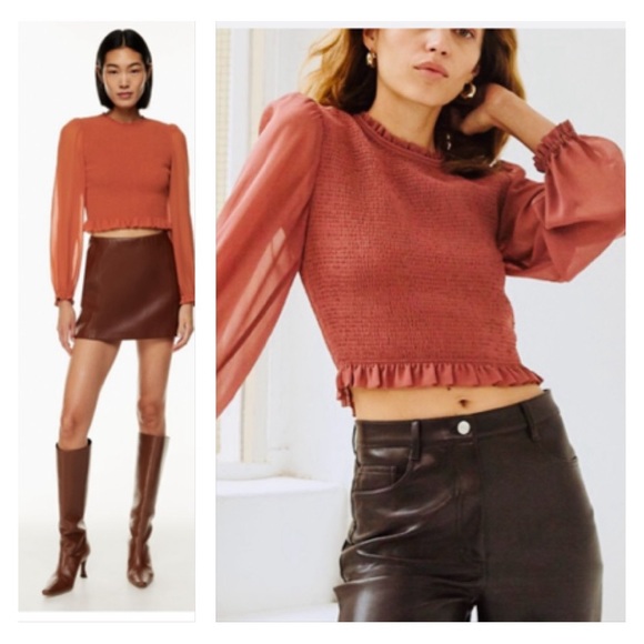 Aritzia | Tops | Aritzia Wilfred Tempest Smocked Chiffon Puff Sleeve ...